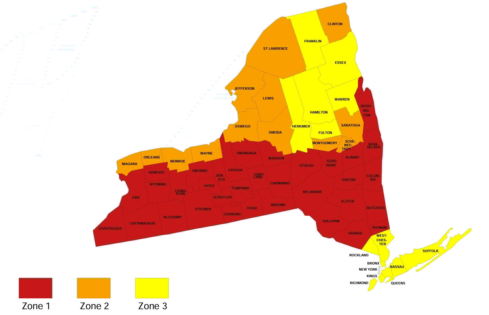 EPA Radon Map Zones - New York | The Radon Pros